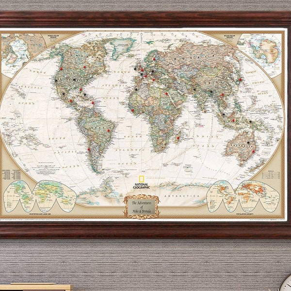 Large World Map Push Pin Executive Style 24x36 or 24x16 Customized Pin ...