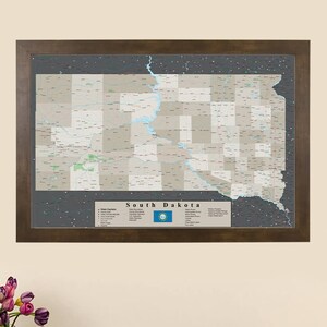 Personalized South Dakota Earth Toned Wall Map With Pins - Pin Map ...