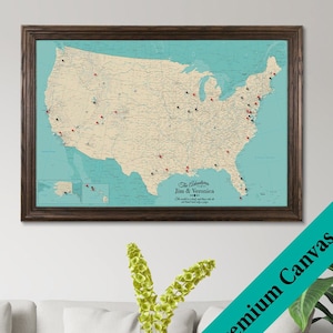 CANVAS Personalized Teal Dream USA Travel Map - Push Pin Travel Map ...