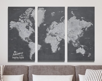 3 Panel World Map | Etsy