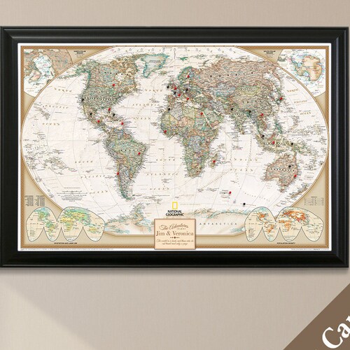 CANVAS Personalized Earth Toned World Travel Map Push Pin - Etsy