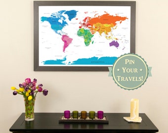 Personalized Colorful World Push Pin Travel Map with Pins and | Etsy