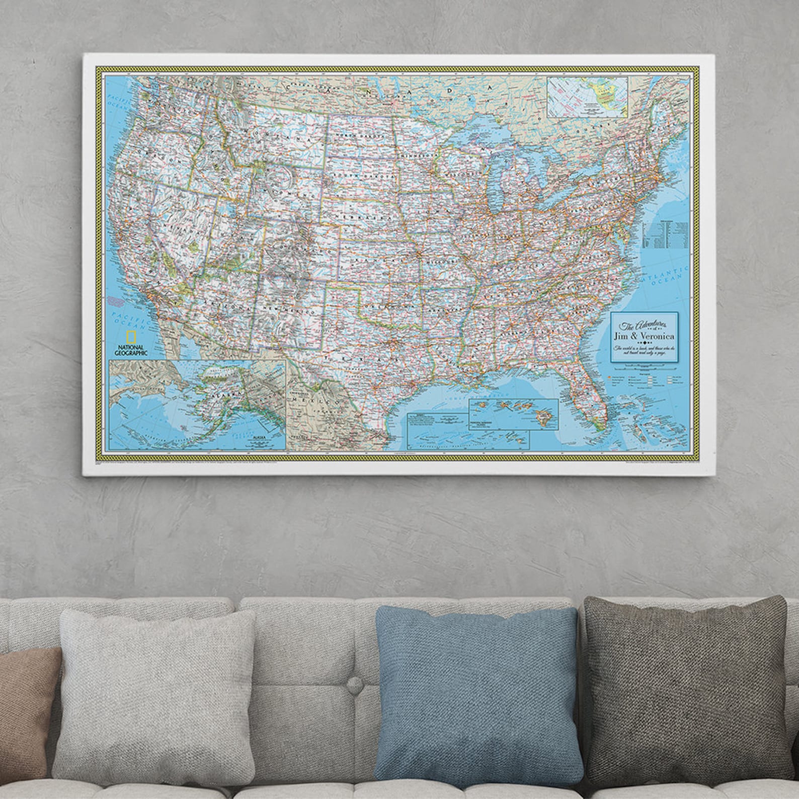 GALLERY WRAPPED Personalized Classic United States Map With - Etsy