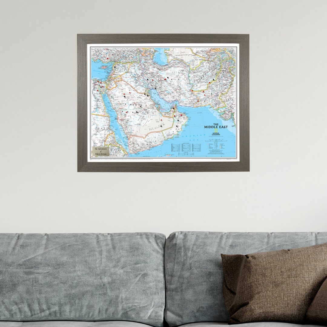 Personalized Classic Middle East Push Pin Travel Map - 27.5"x39.5 ...