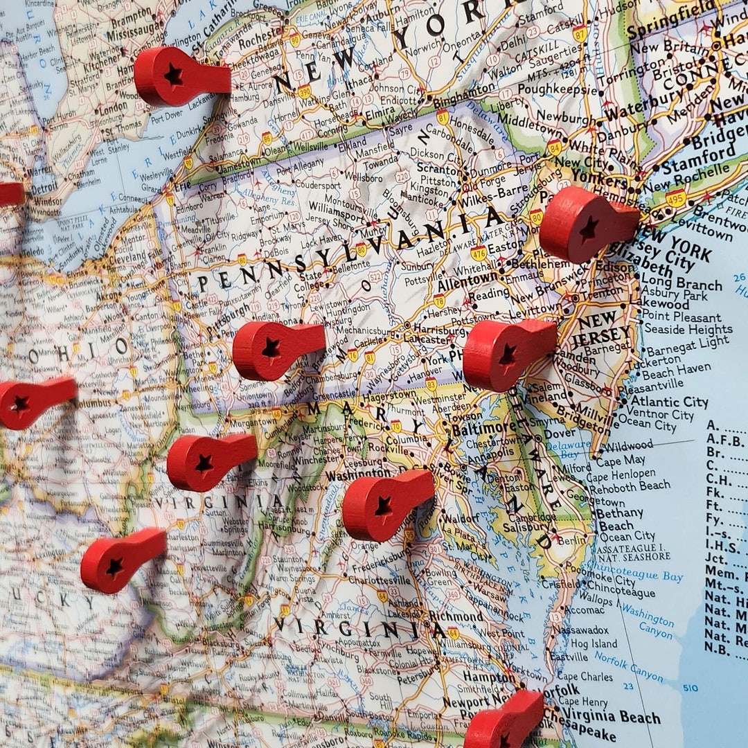 Wooden Map Marker Pins - Set of 10 - Red Wooden Map Marker Shaped Pins ...