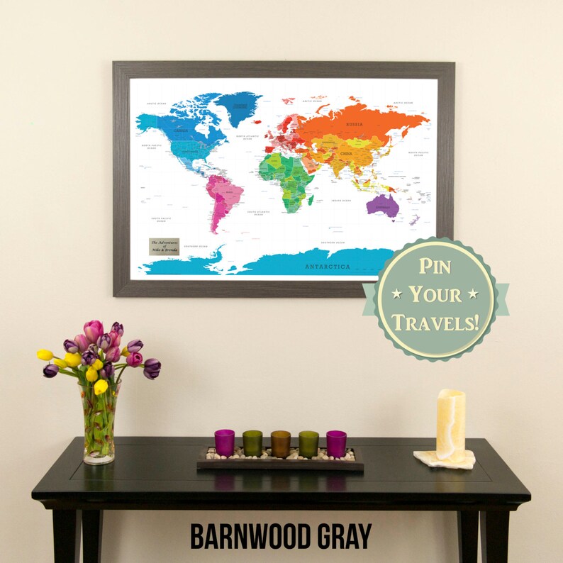 Personalized Colorful World Push Pin Travel Map with Pins and | Etsy