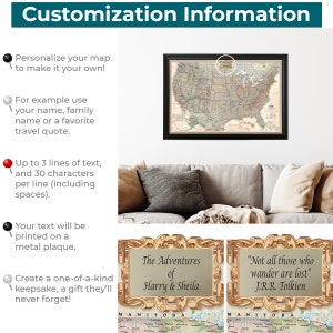 Personalized Executive US Travel Map With Pins and Frame -push Pin ...