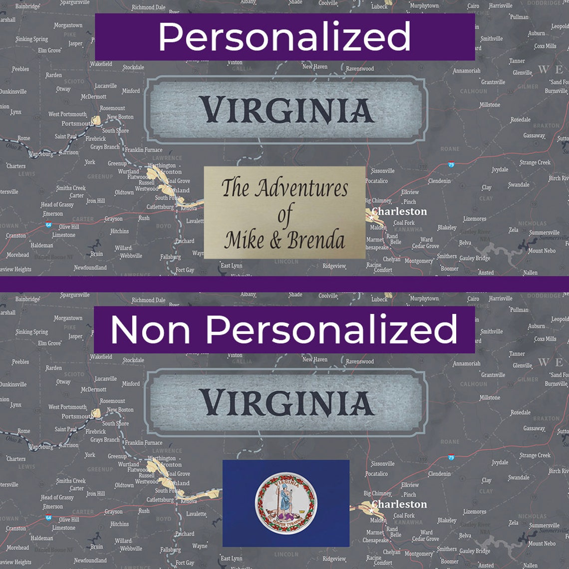 Slate Virginia State Travel Map Customizable Map of Virginia - Etsy