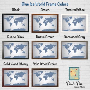 Personalized Blue Ice World Push Pin Travel Map With Pins and Frame 27. ...