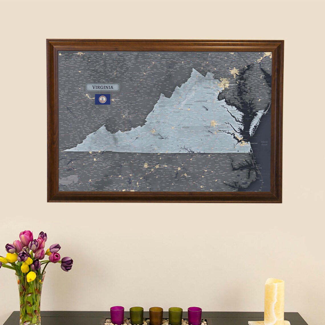 Slate Virginia State Travel Map Customizable Map of Virginia - Etsy