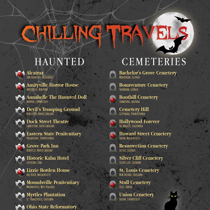 Scary Places Bucket List Tracker - Free Personalization! - Pin Travels ...