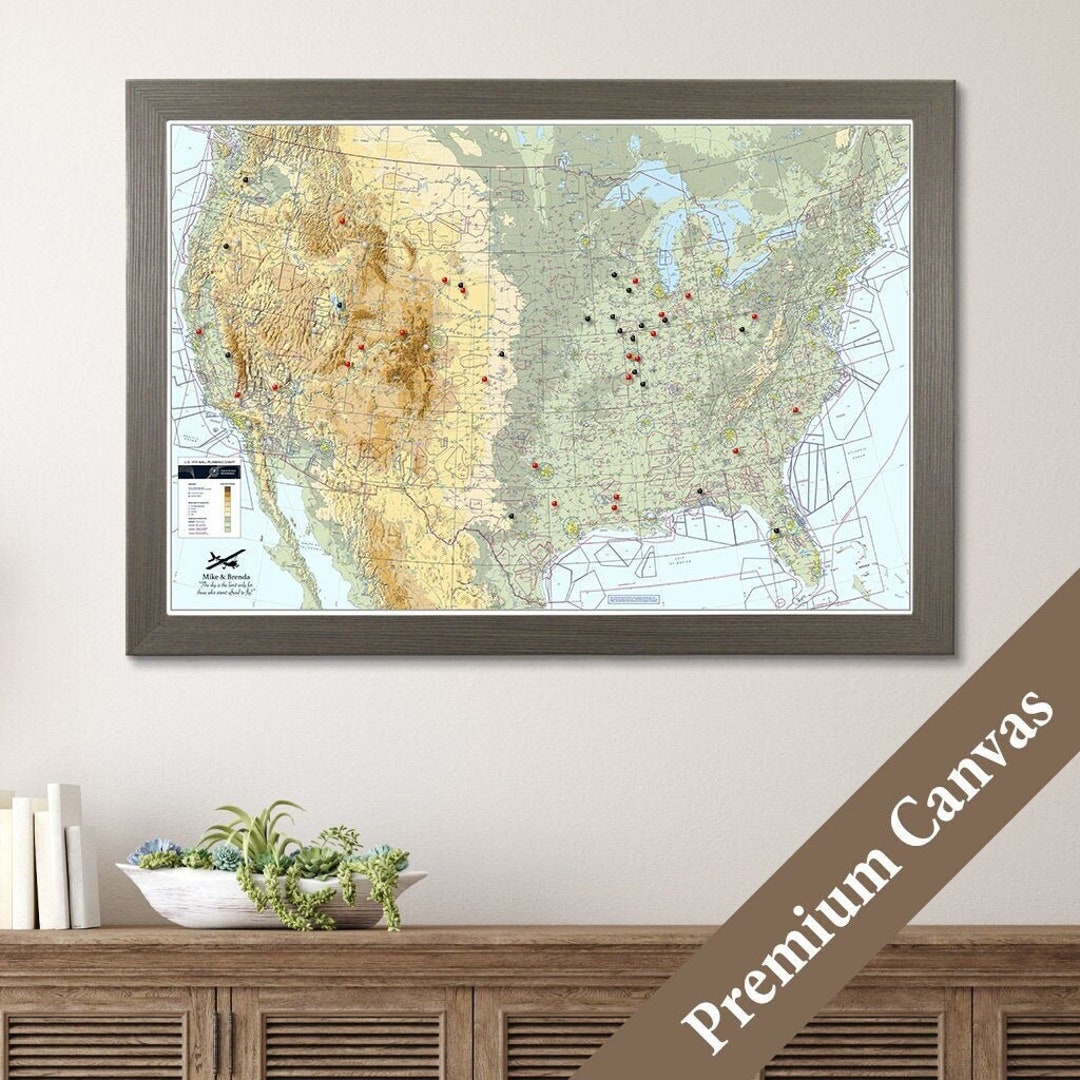CANVAS Personalized Pilot's U.S. VFR Travel Map - Aviator's Travel Map ...