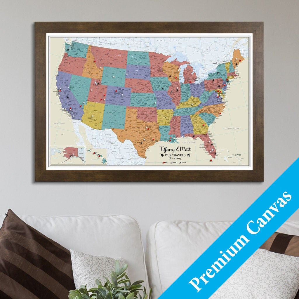 CANVAS Personalized Tan Oceans USA Travel Map Map for | Etsy