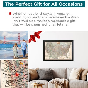 Personalized Executive US Travel Map With Pins and Frame -push Pin ...