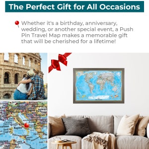 Personalized Classic World Push Pin Travel Map With Pins and Frame ...