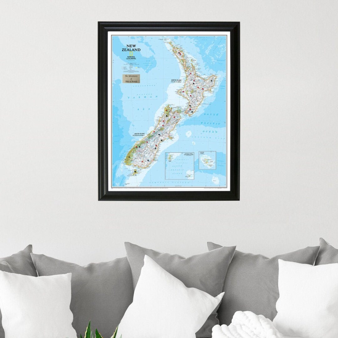 Personalized Classic New Zealand Push Pin Travel Map - 33.75"x27" - New ...