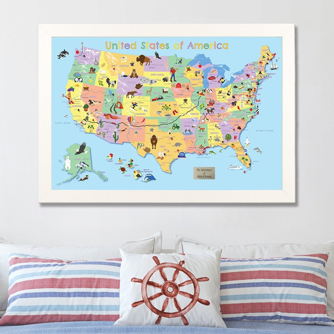 Personalized Kids USA Push Pin Travel Map - Pin Map of the USA for Kids ...
