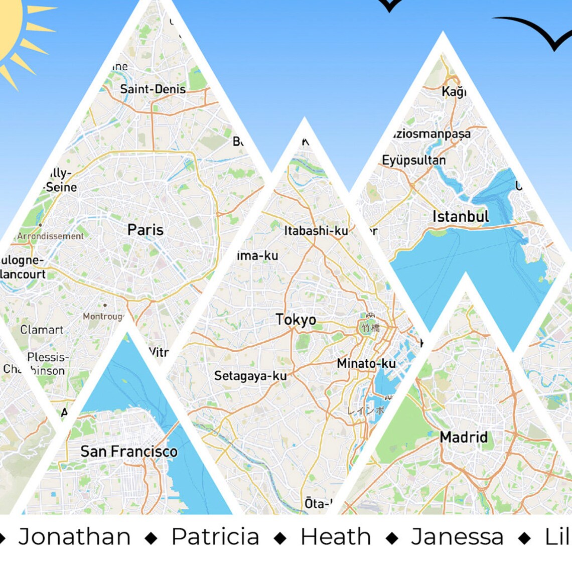 Mountain Map Art - Blue Skies - Option 4 - Canvas Art - Custom ...