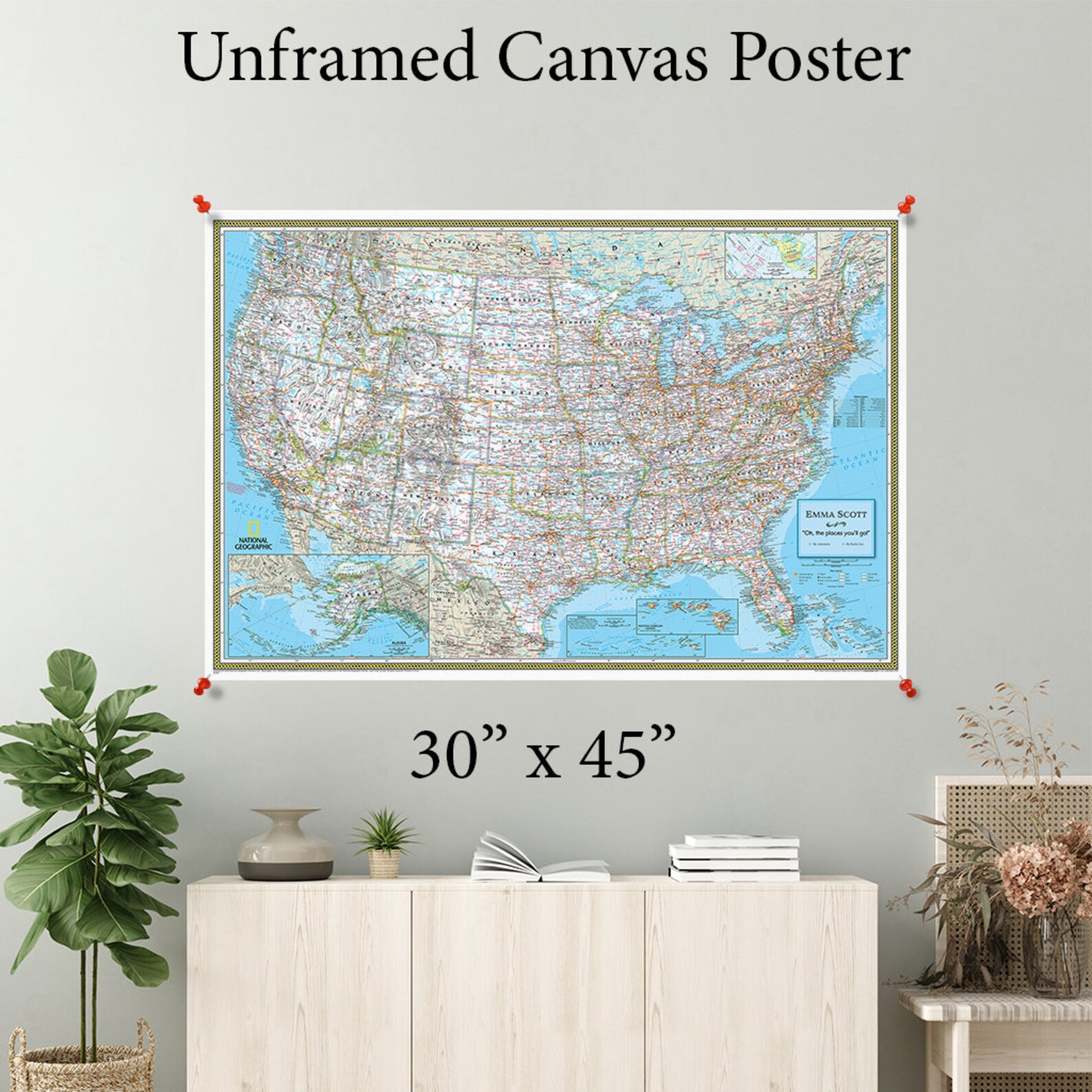 Canvas Map Poster Classic USA Push Pin Travel Map Kit With 150 Pins ...