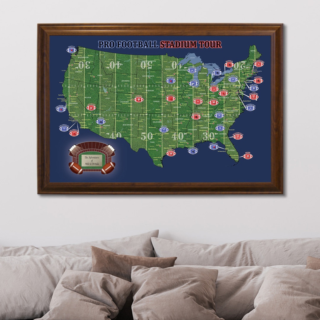 Personalized Football Stadium Pin Map - Track Pro Football Stadiums ...