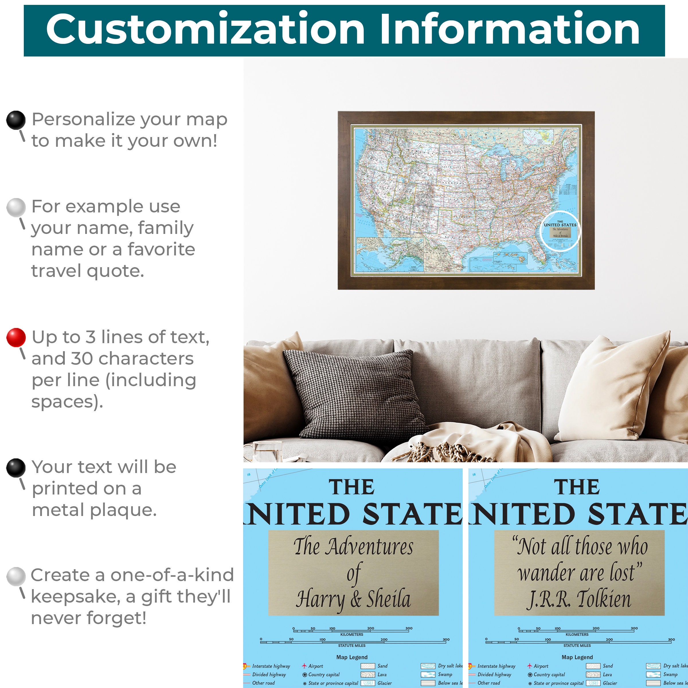Personalized Classic US Travel Map - Framed and Ready to Hang - Travel ...