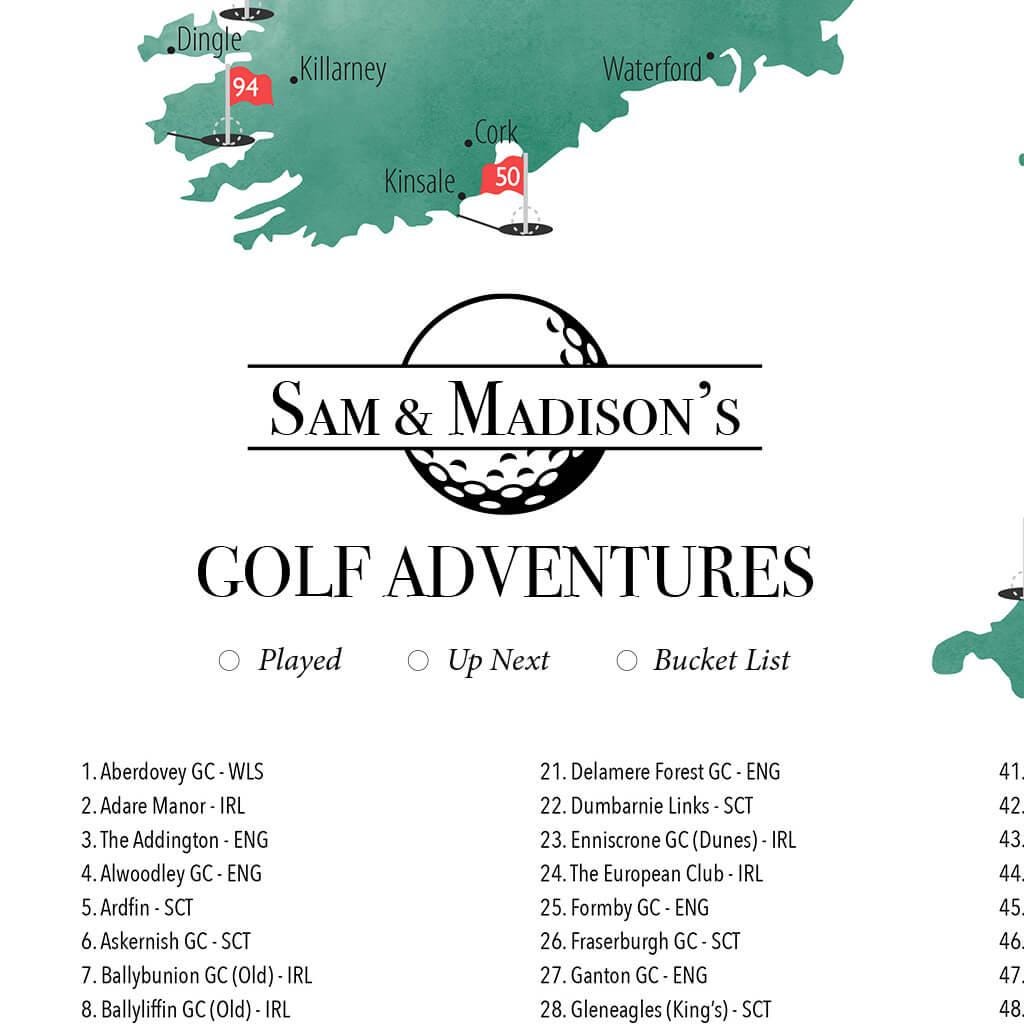CANVAS Personalized Golf Map of UK and Ireland's Top Golf Courses ...