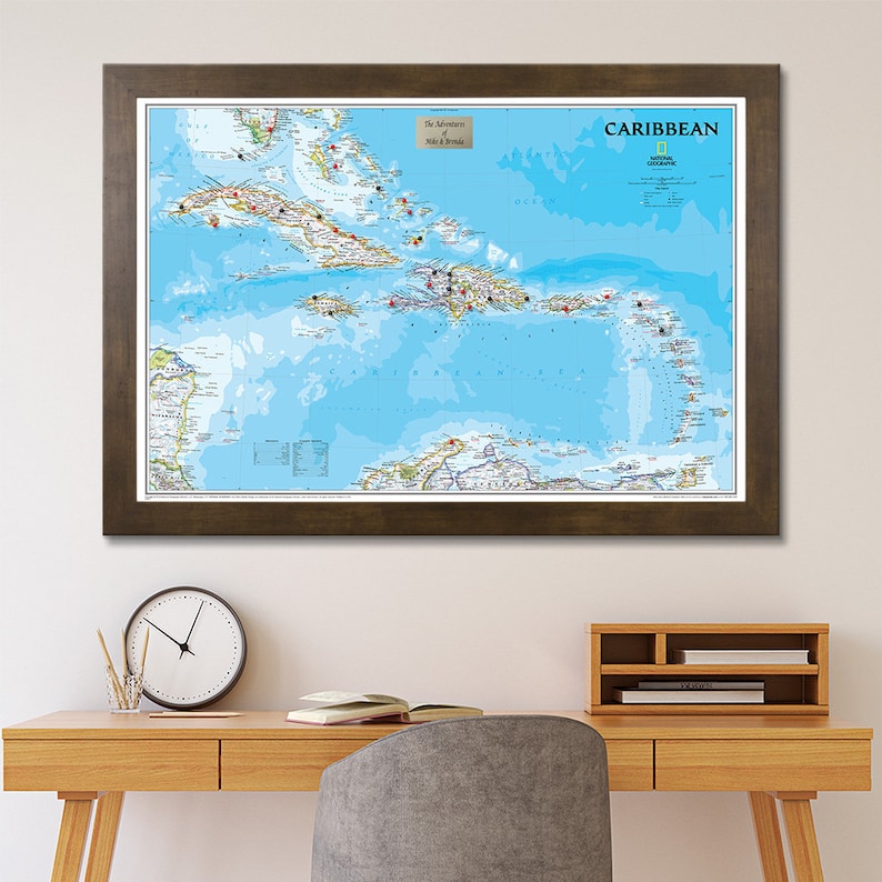 Personalized Classic Caribbean Push Pin Travel Map Caribbean | Etsy
