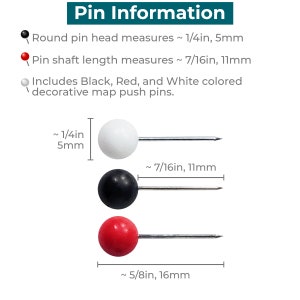 Round Map Pins - 15 Colors Available - Set of 50 - Round Push Pins - Etsy
