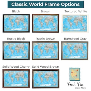 Personalized Classic World Push Pin Travel Map With Pins and Frame ...