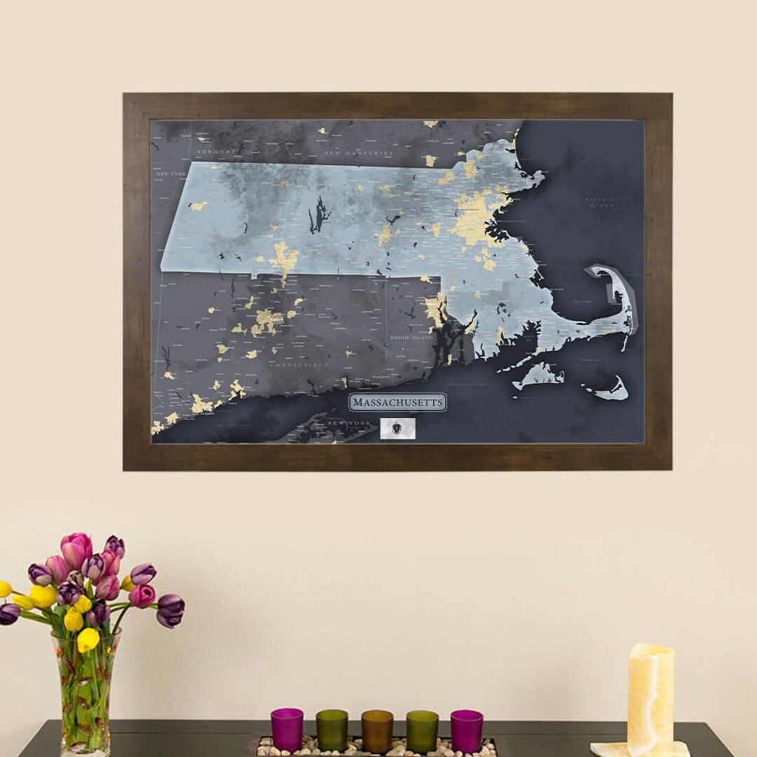 Slate Massachusetts State Travel Map - Personalized Map of ...