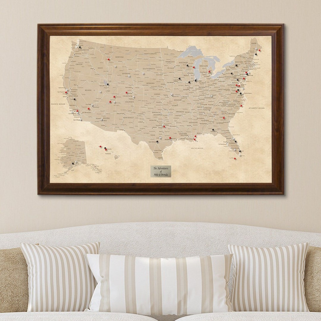 Personalized Vintage USA Push Pin Travel Map - Push Pin Travel Map ...