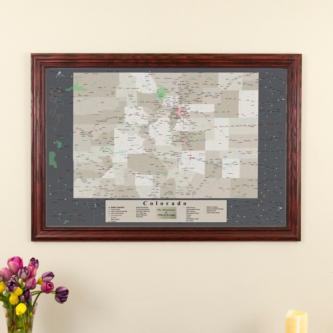 Personalized Colorado Earth Toned Push Pin Travel Map With Pins and ...
