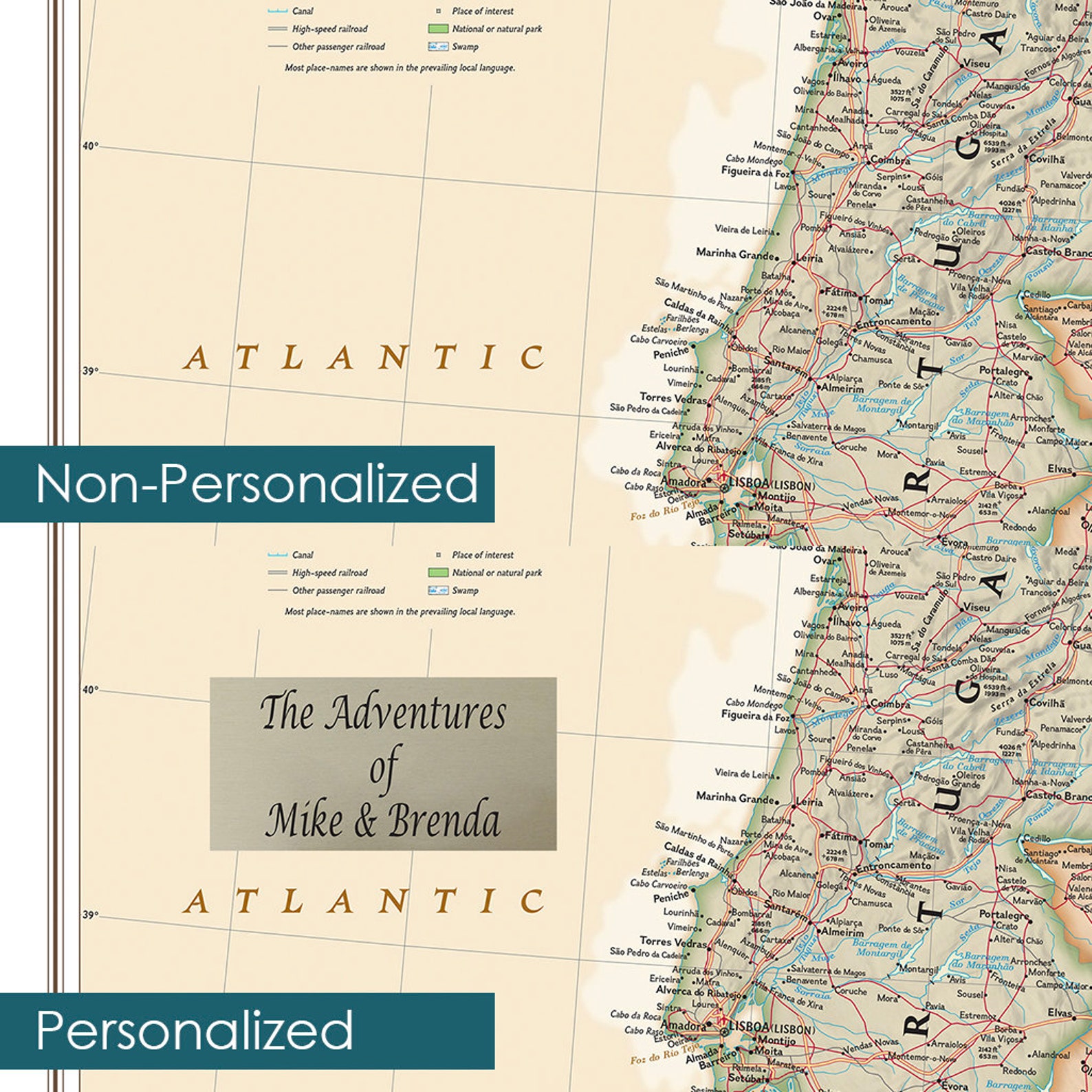 Personalized Executive Spain and Portugal Push Pin Travel Map - Etsy