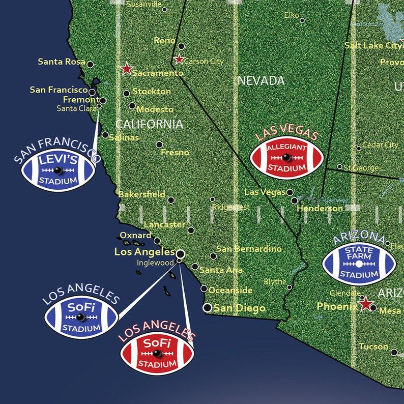 Personalized Football Stadium Pin Map - Track Pro Football Stadiums ...