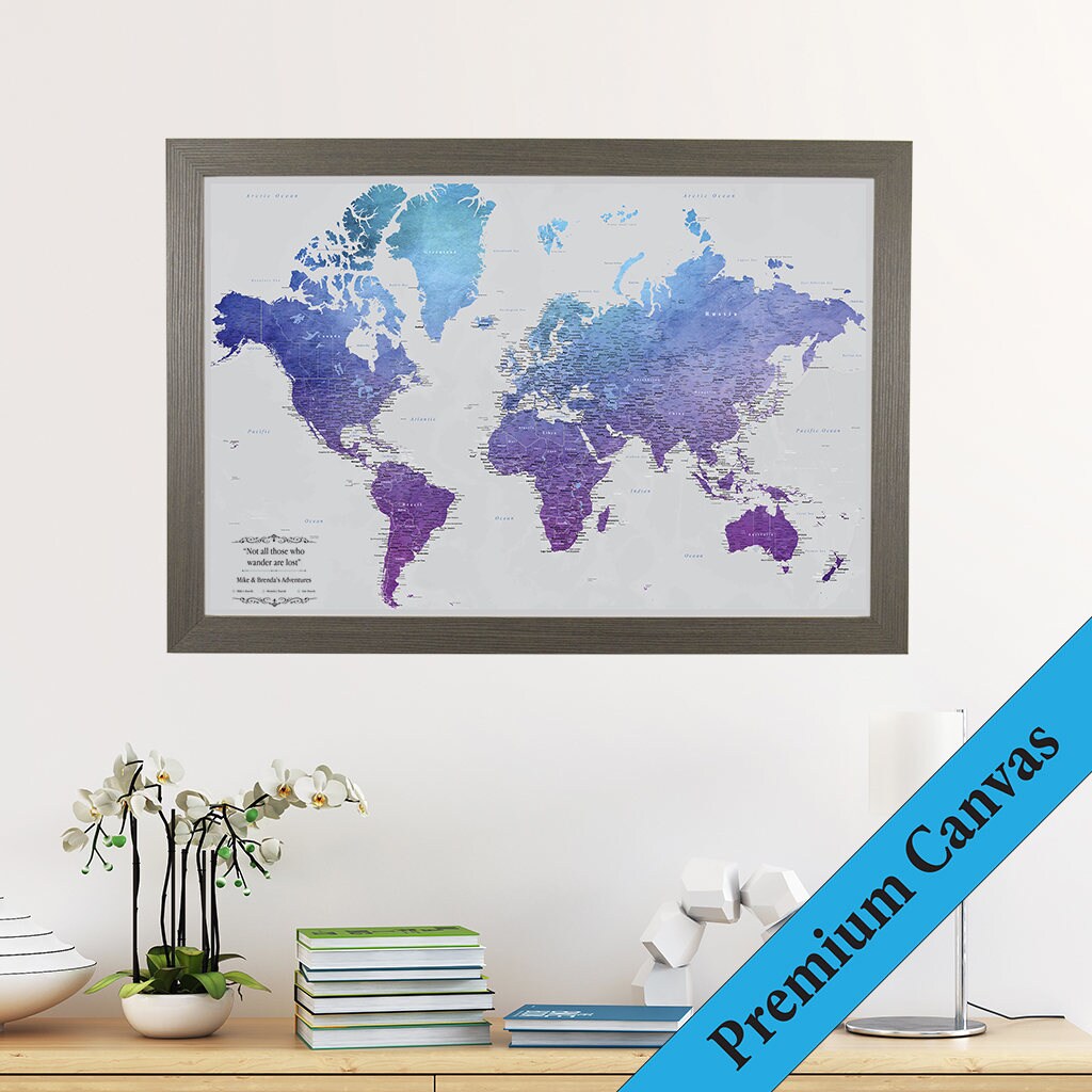 CANVAS Personalized Vibrant Violet World Travel Map Push Pin | Etsy