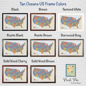 Personalized Tan Oceans USA Push Pin Travel Map With Pins and Frame ...