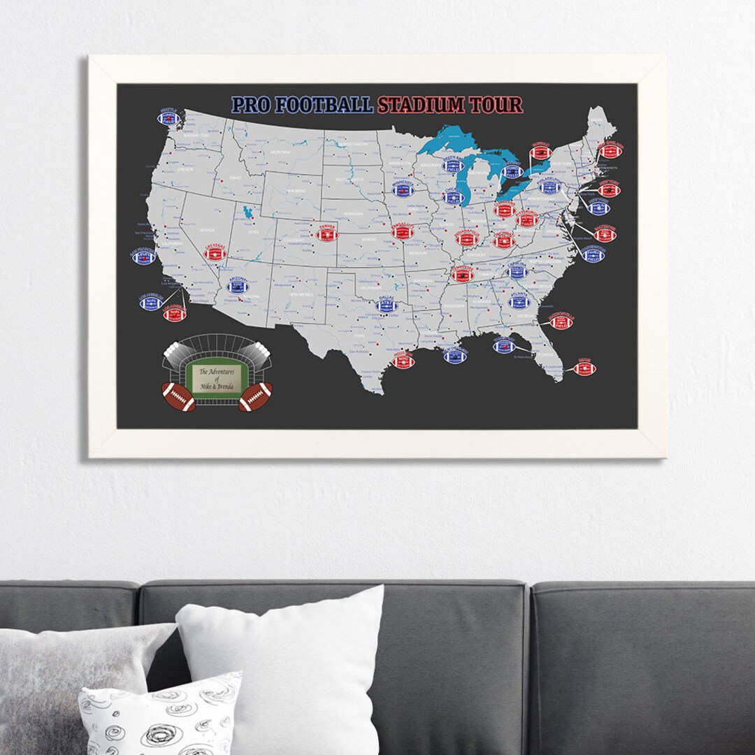 Personalized Neutral Football Stadium Map - Pro Football Map - Map of ...