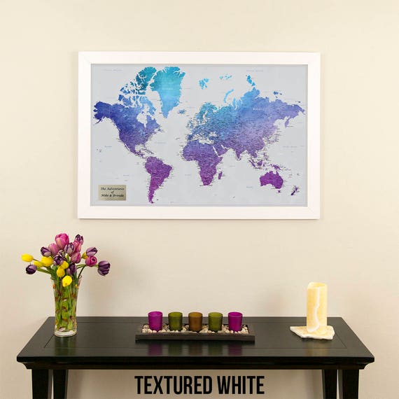 Personalized Vibrant Violet Watercolor World Travel Map Push | Etsy
