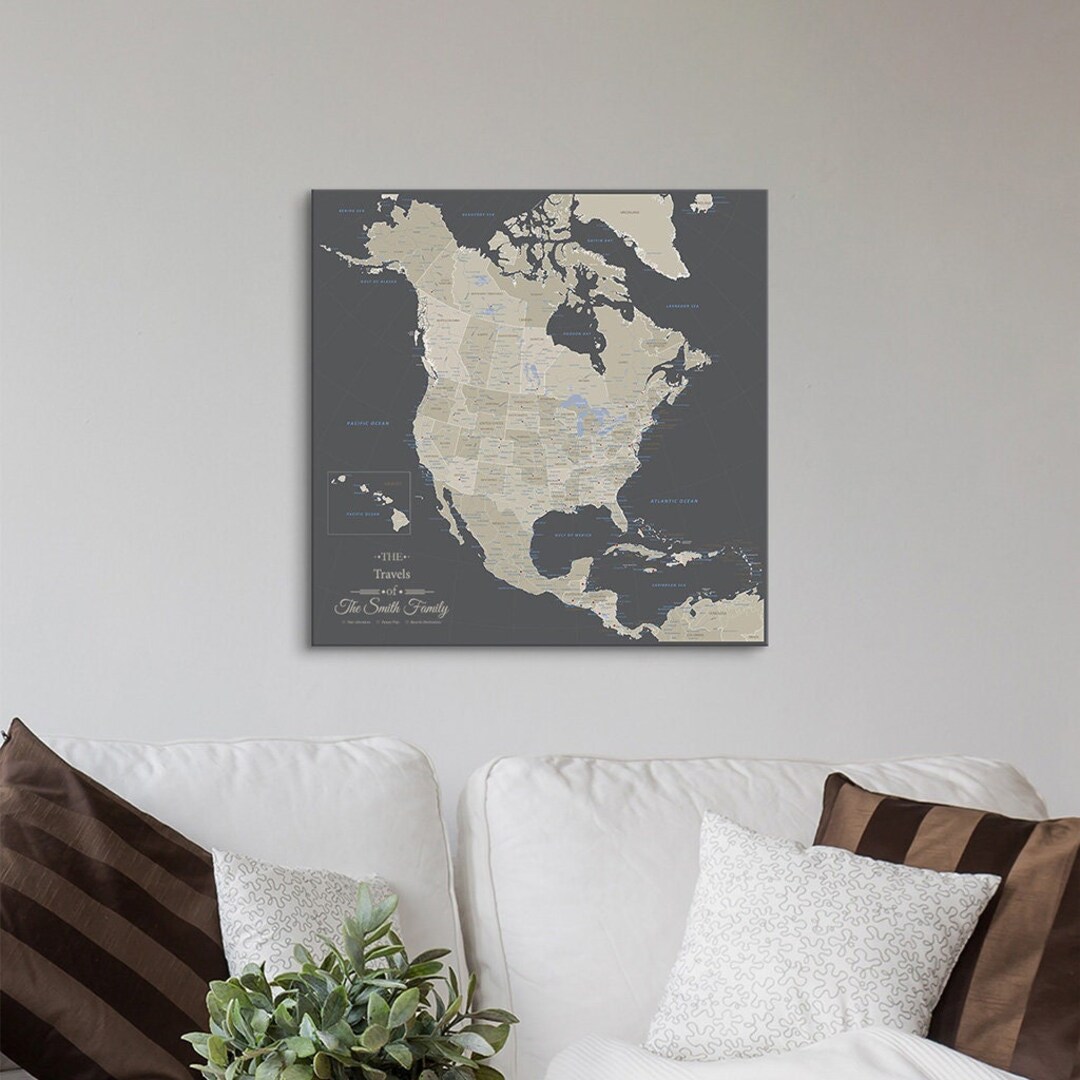 GALLERY WRAPPED Personalized Earth Toned North America Map 24x 24 ...