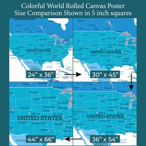 Canvas Map Poster Colorful World Push Pin Travel Map Kit With 150 Pins ...