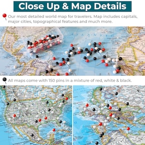Personalized Classic World Push Pin Travel Map With Pins and Frame ...