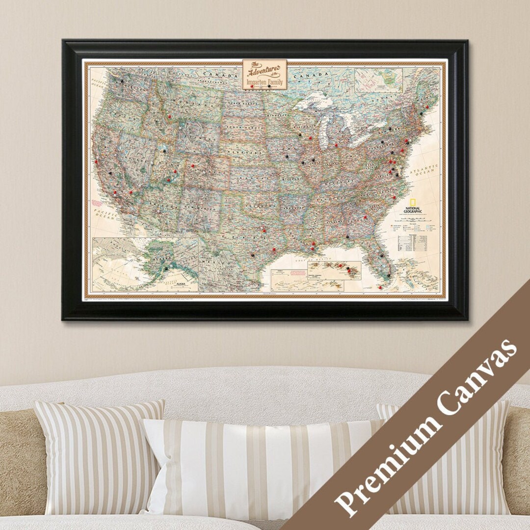 CANVAS Personalized Executive USA Travel Map - Push Pin Travel Map ...