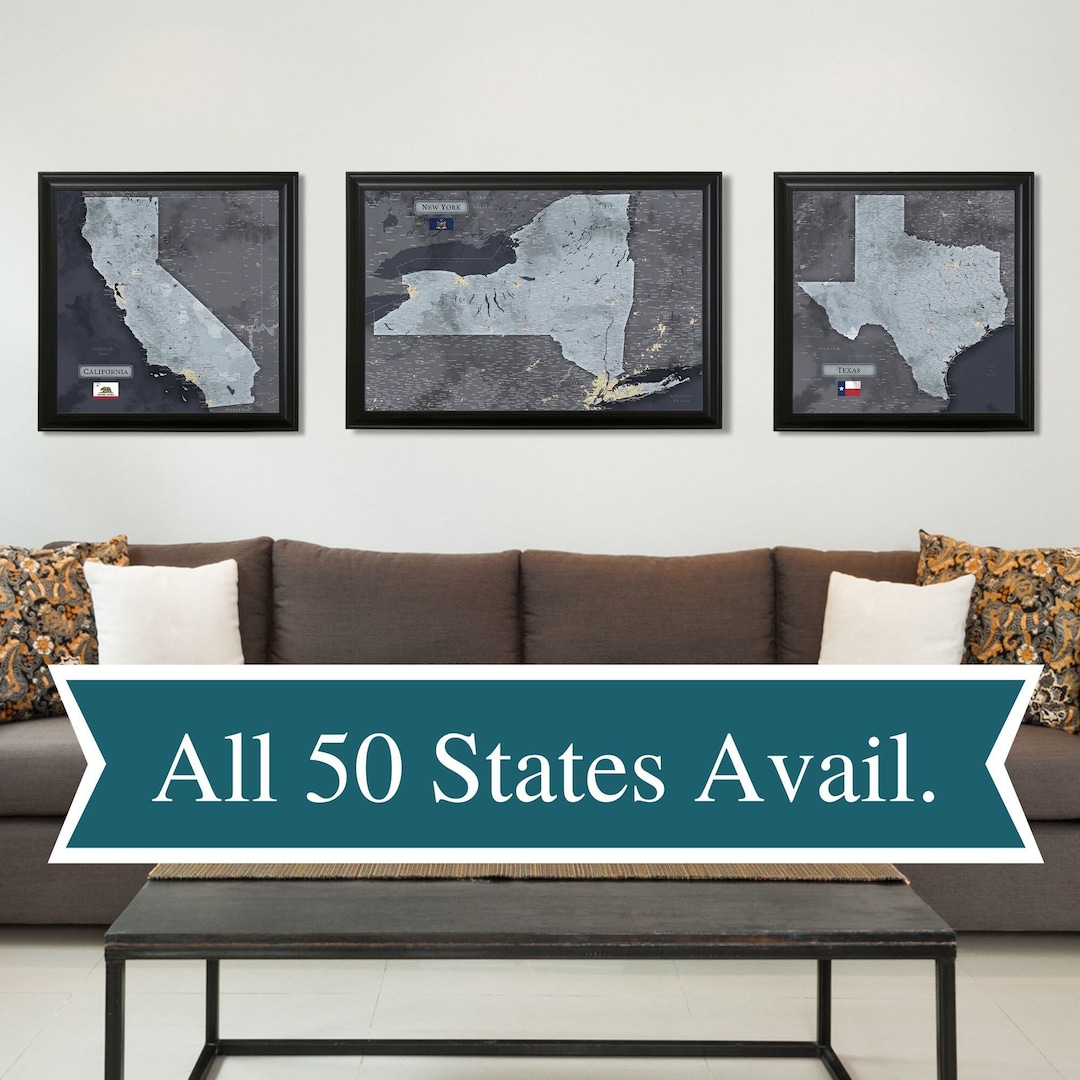 Individual State Maps - Slate Gray - Free Personalization! - All 50 US ...