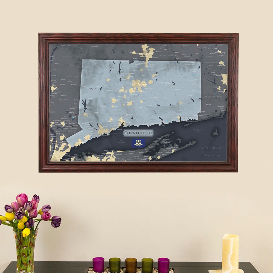 Slate Connecticut State Travel Map - Personalized Map of Connecticut ...