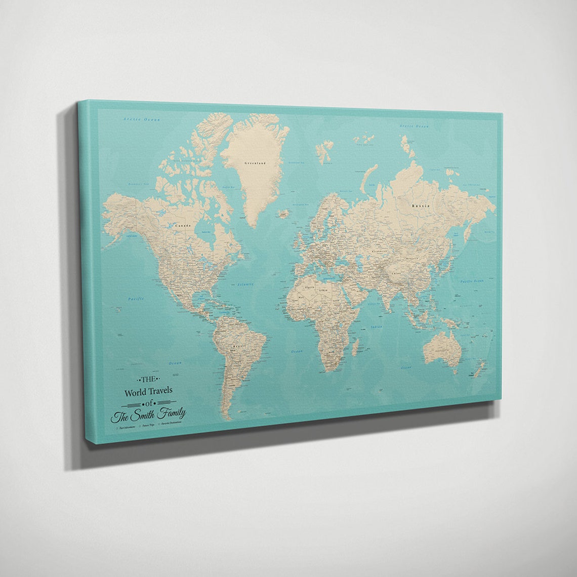 GALLERY WRAPPED Personalized Canvas Map Teal Dream World Map - Etsy