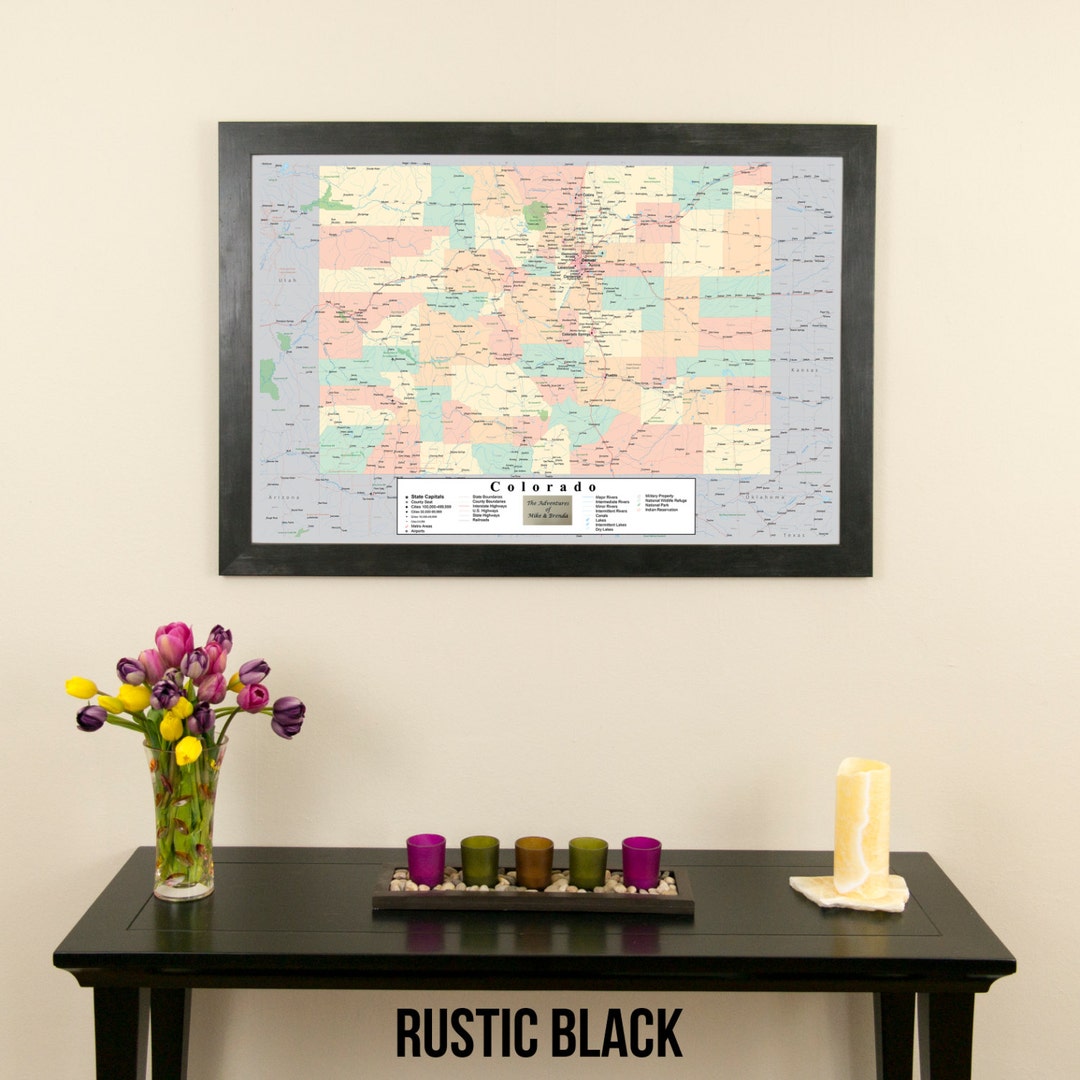 Personalized Colorado Push Pin Travel Map With Pins and Frame 27.5" X ...