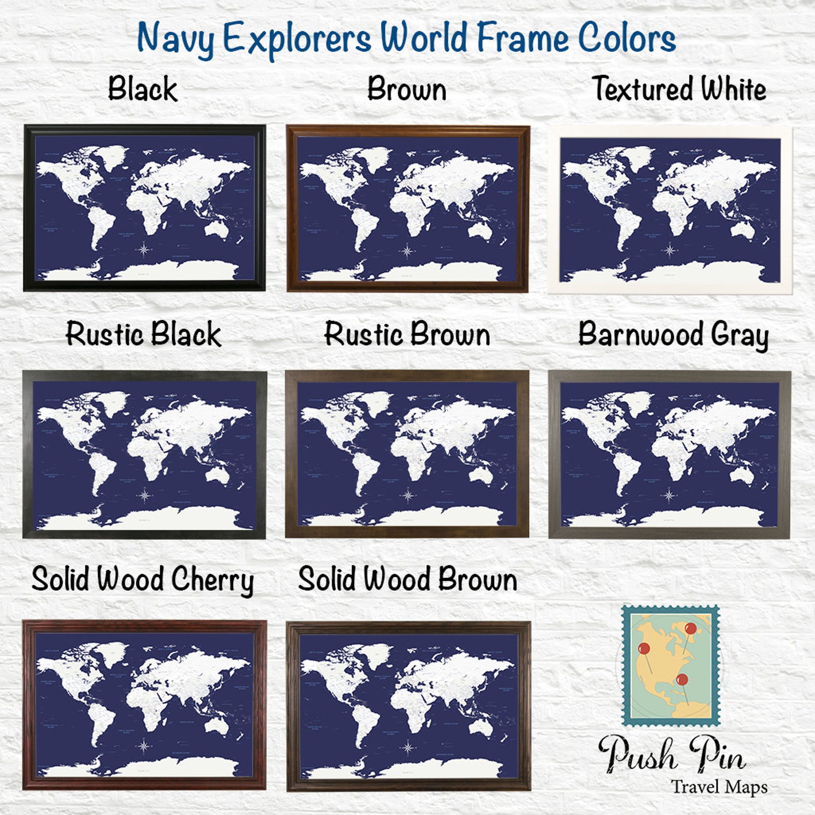 CANVAS Personalized Navy Explorers World Pin Map Navy Push | Etsy