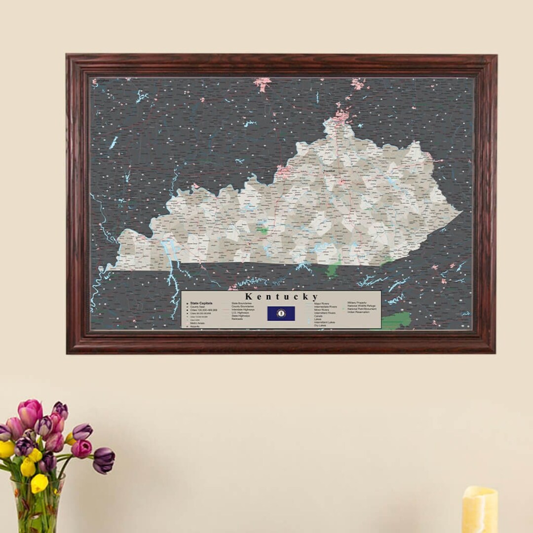 Personalized Kentucky Earth Toned State Push Pin Wall Map With Pins ...