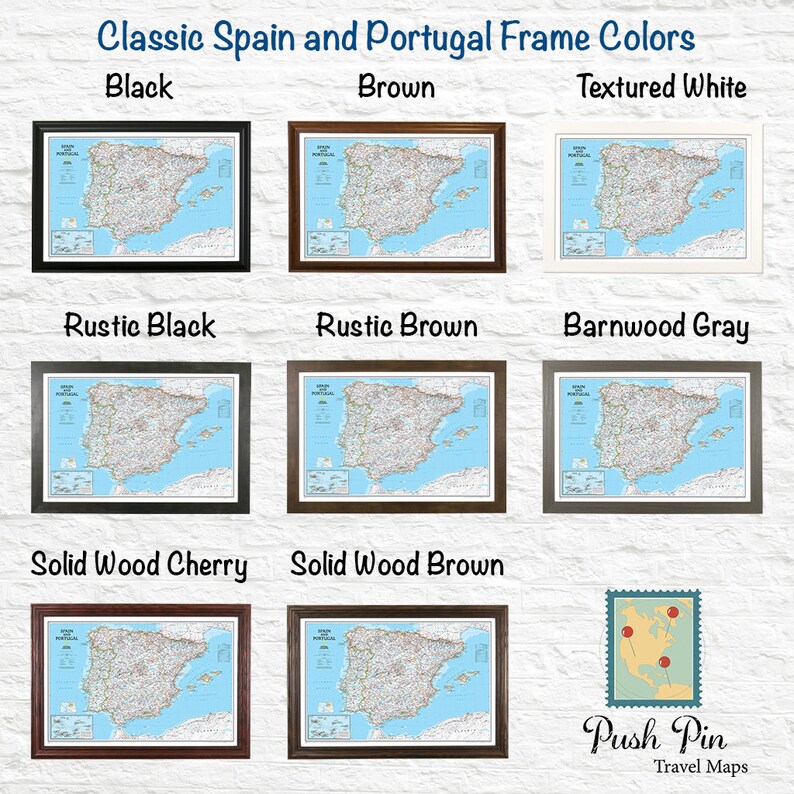 Personalized Classic Spain and Portugal Push Pin Travel Map - Etsy