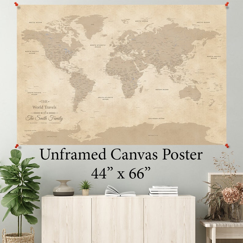 Canvas Map Poster Vintage World Push Pin Travel Map Kit With - Etsy